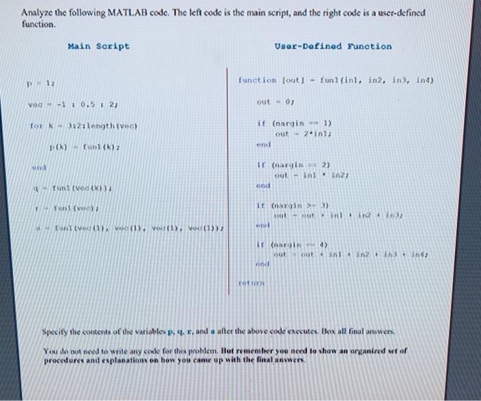 Solved Analyze the following MATLAB code. The left code is | Chegg.com