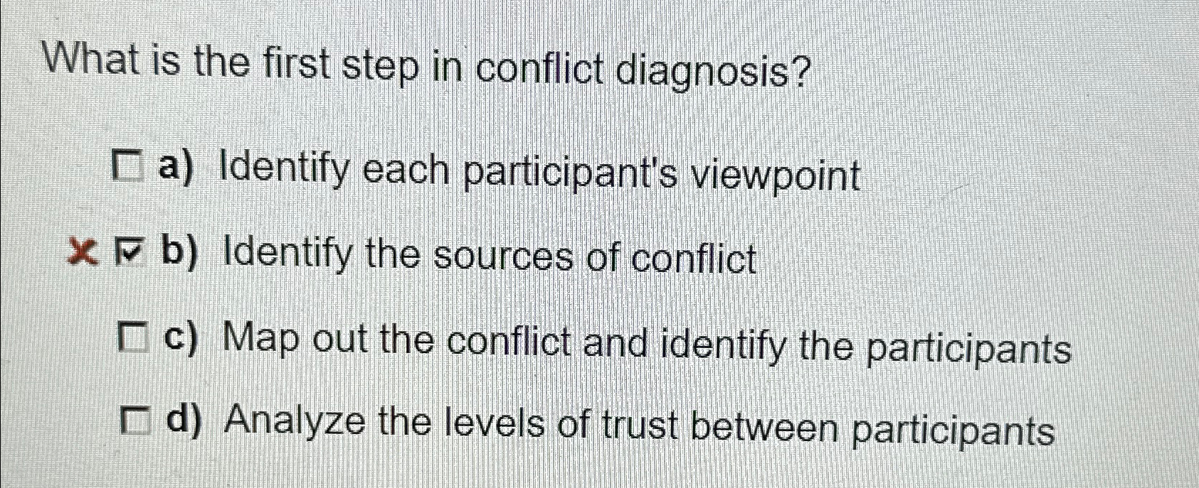 Solved What is the first step in conflict diagnosis?a) | Chegg.com