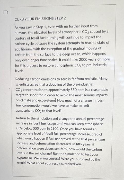 Solved CURB YOUR EMISSIONS STEP 1 In a best-case (but very | Chegg.com