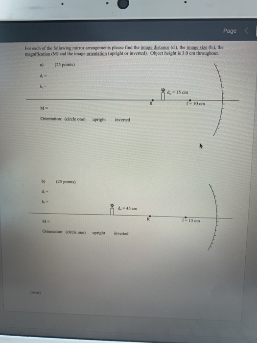 Solved Page For each of the following mirror arrangements | Chegg.com