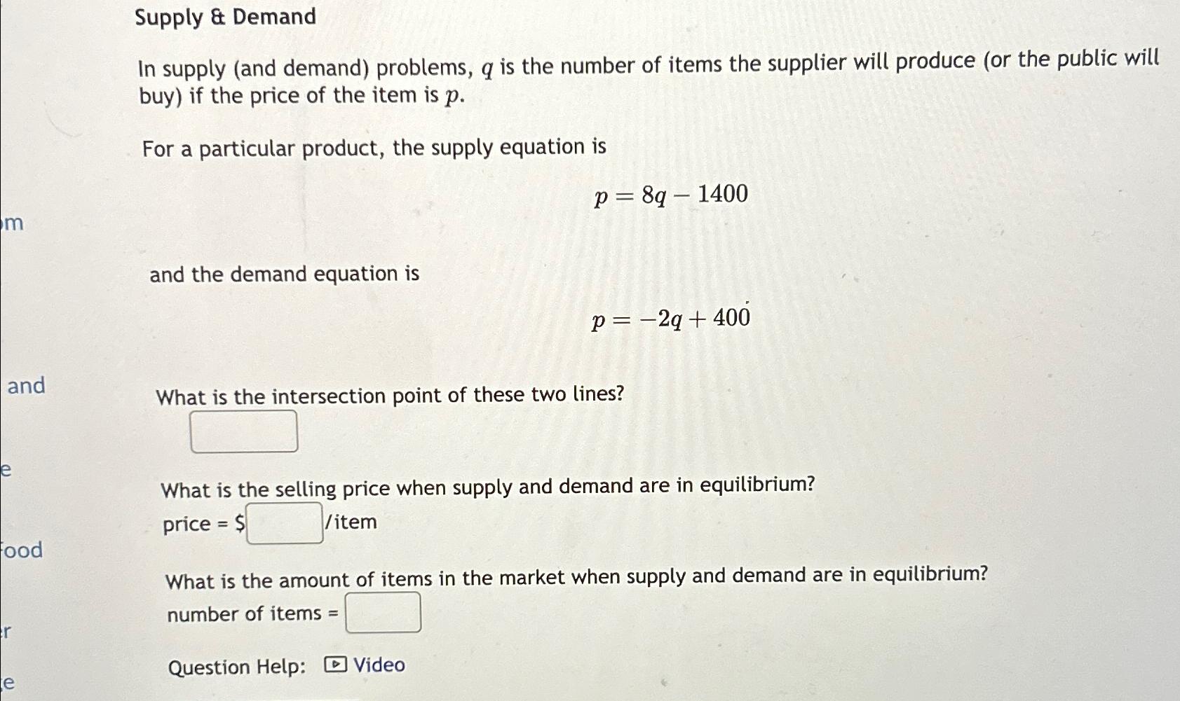 Solved Supply & DemandIn supply (and demand) ﻿problems, q | Chegg.com
