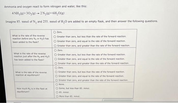 Solved Ammonia and oxygen react to form nitrogen and water, | Chegg.com