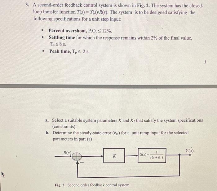Solved 3. A second-order feedback control system is shown in | Chegg.com