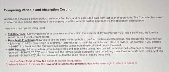Solved Comparing Variable and Absorption Costing Addison, | Chegg.com