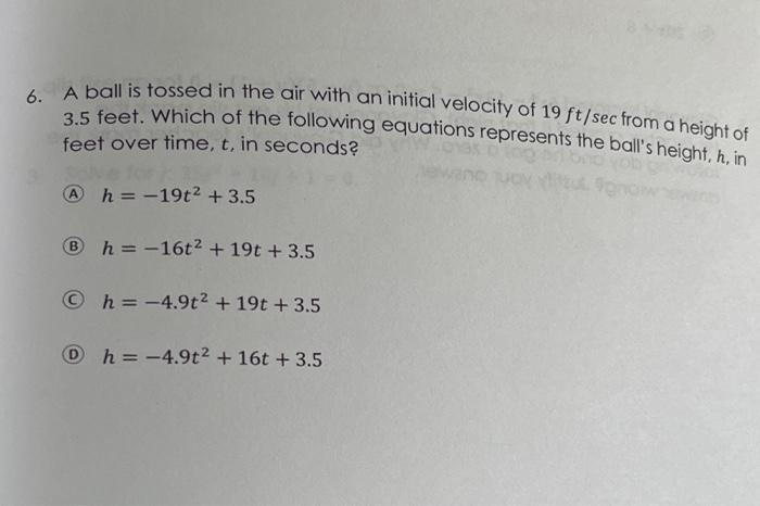 Solved 6. A ball is tossed in the air with an initial | Chegg.com