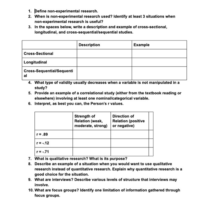 Solved 1. Define non-experimental research. 2. When is | Chegg.com
