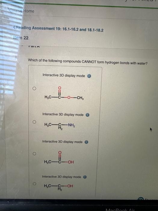 Solved Which of the following compounds CANNOT form hydrogen | Chegg.com