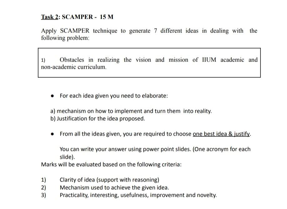 Task 2: SCAMPER - 15 M Apply SCAMPER technique to | Chegg.com