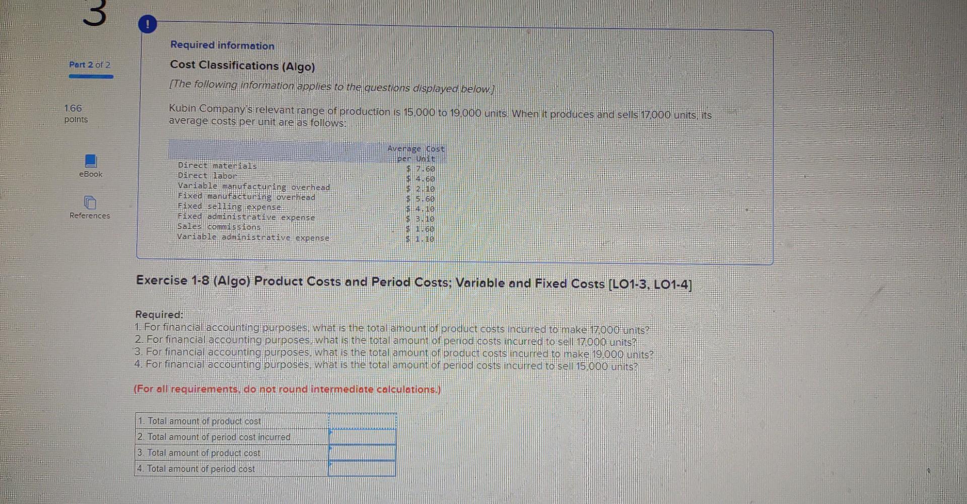Solved Required information Cost Classifications (Algo) [The | Chegg.com