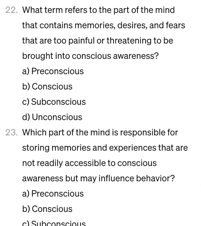 Solved What term refers to the part of the mind that | Chegg.com