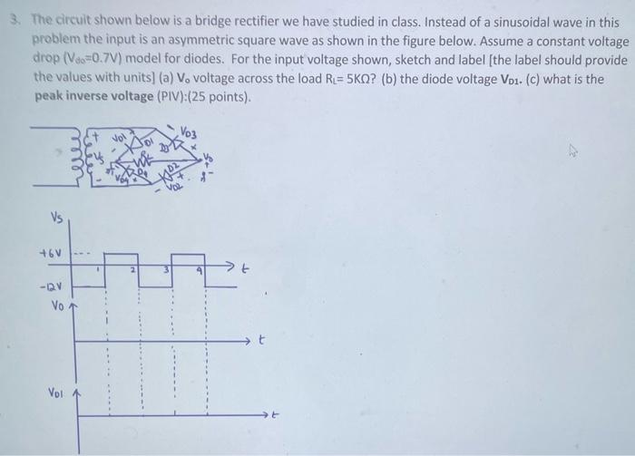 Solved 3. The circuit shown below is a bridge rectifier we | Chegg.com