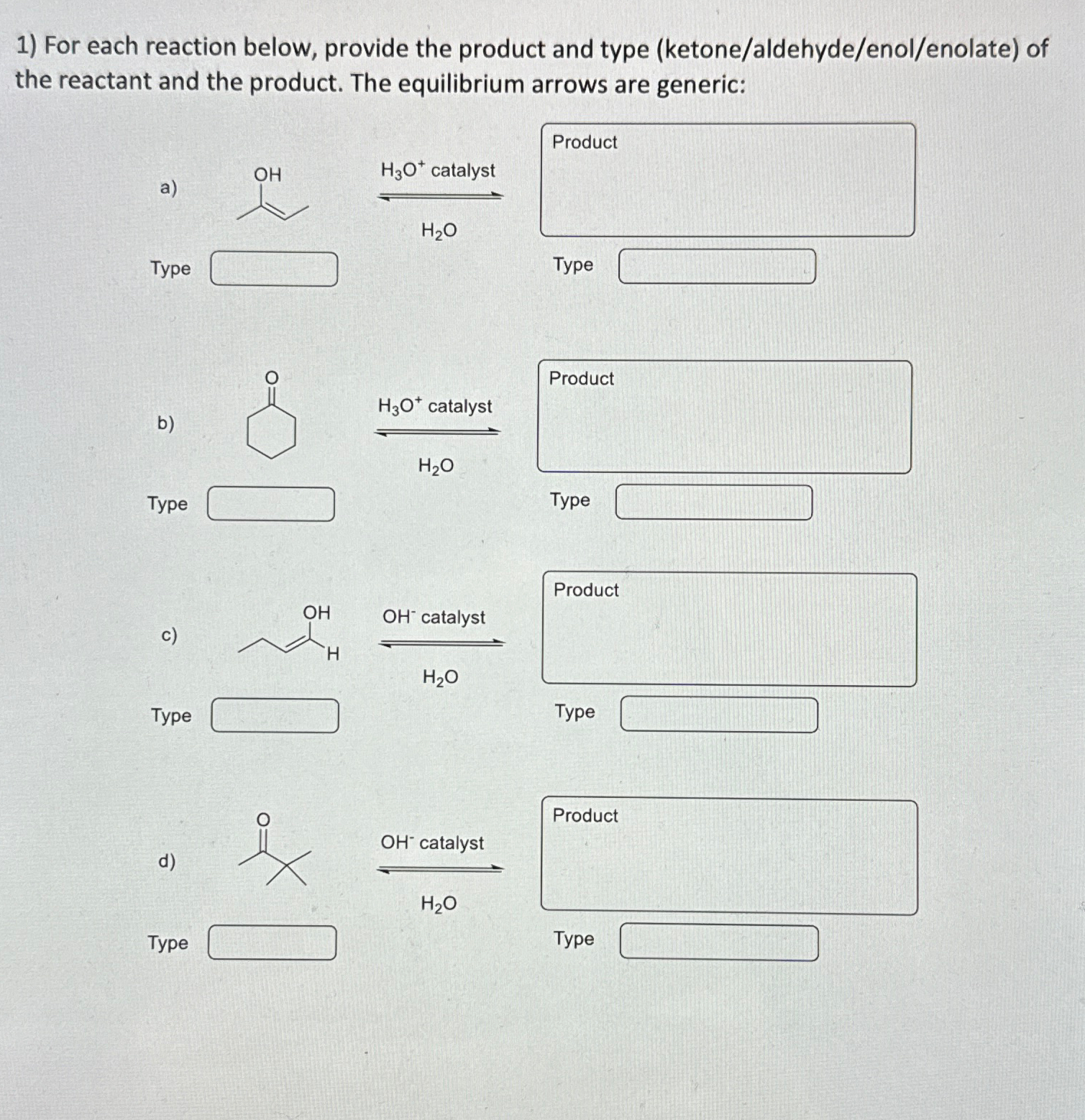 Solved For each reaction below, provide the product and type | Chegg.com