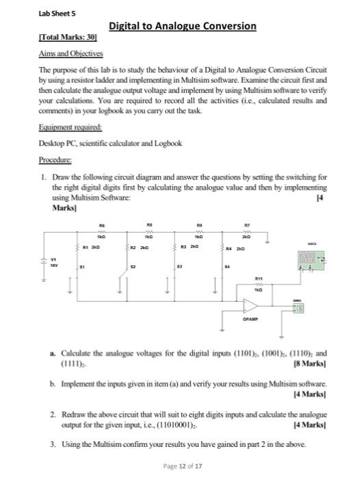 Solved Lab Sheet 5 Digital to Analogue Conversion Total | Chegg.com