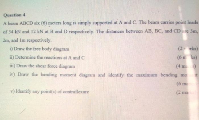 Solved Question 4 A bcam ABCD six (6) meters long is simply | Chegg.com