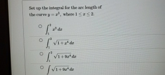 Solved Set up the integral for the arc length of the curve | Chegg.com