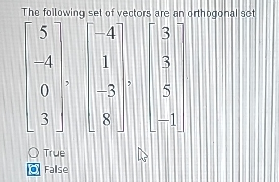 Solved The following set of vectors are an orthogonal | Chegg.com