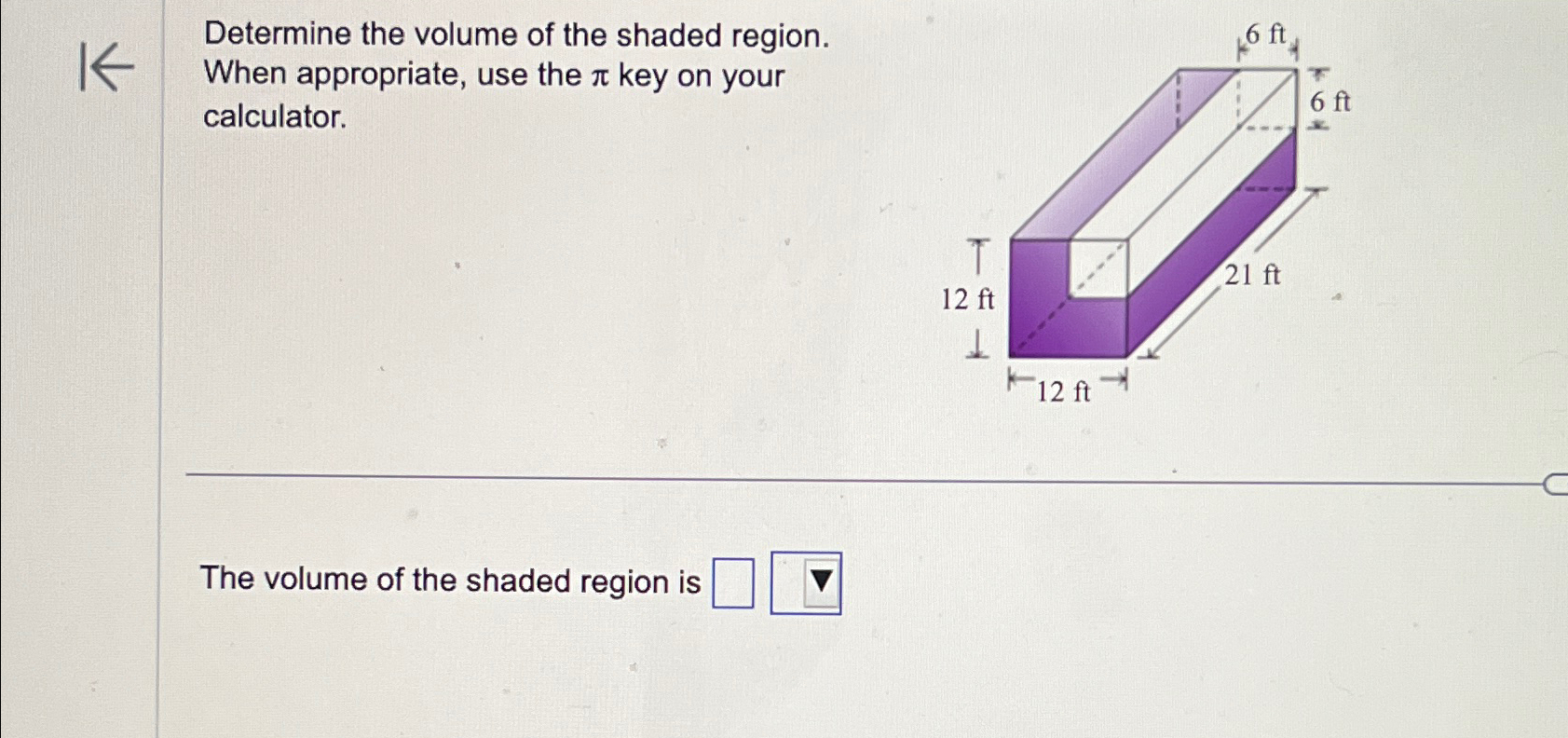 Solved Determine the volume of the shaded region. When | Chegg.com