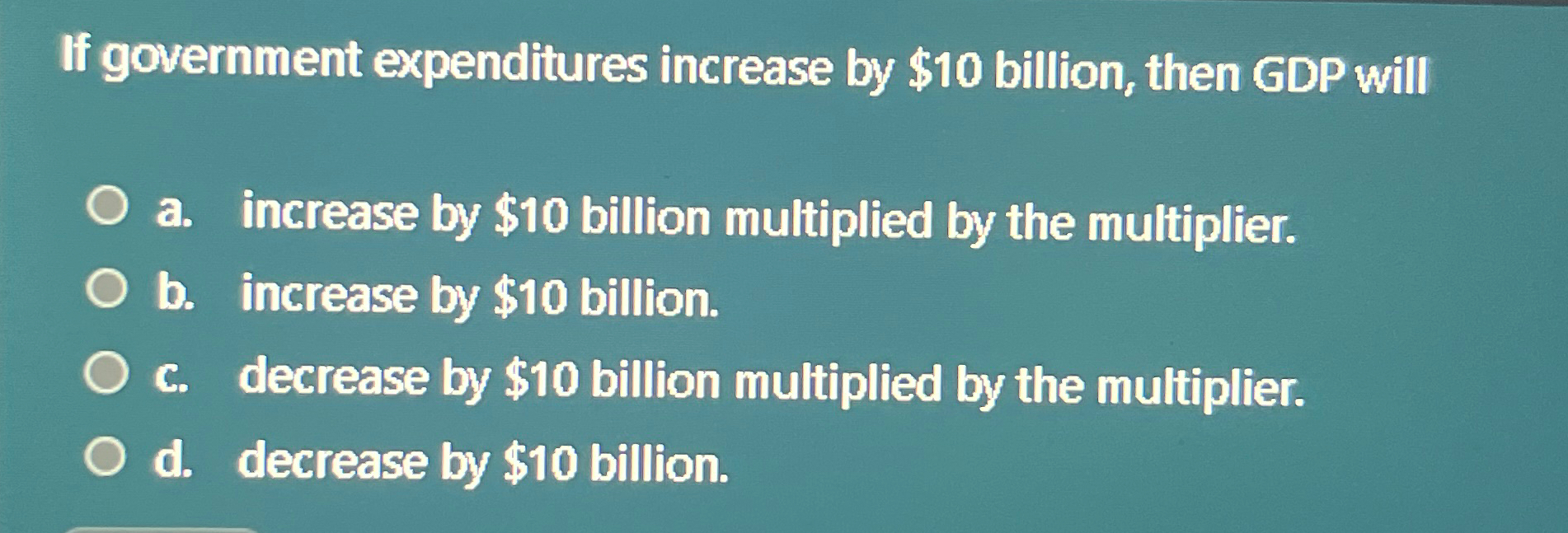 Solved If government expenditures increase by $10 ﻿billion, | Chegg.com