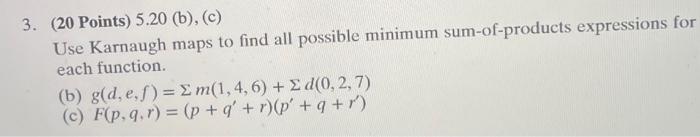 Solved (20 Points) 5.20 (b), (c) Use Karnaugh maps to find | Chegg.com