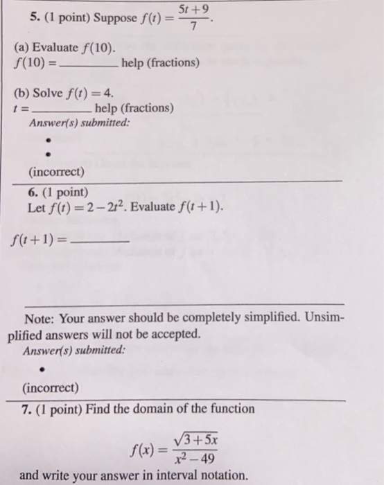 Solved 5t 9 5 1 Point Suppose F 1 7 A Evaluate