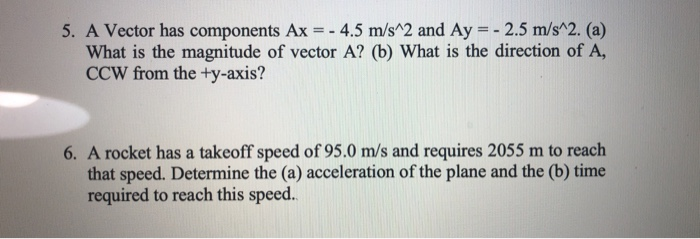 Solved 5. A Vector has components Ax = - 4.5 m/s^2 and Ay = | Chegg.com