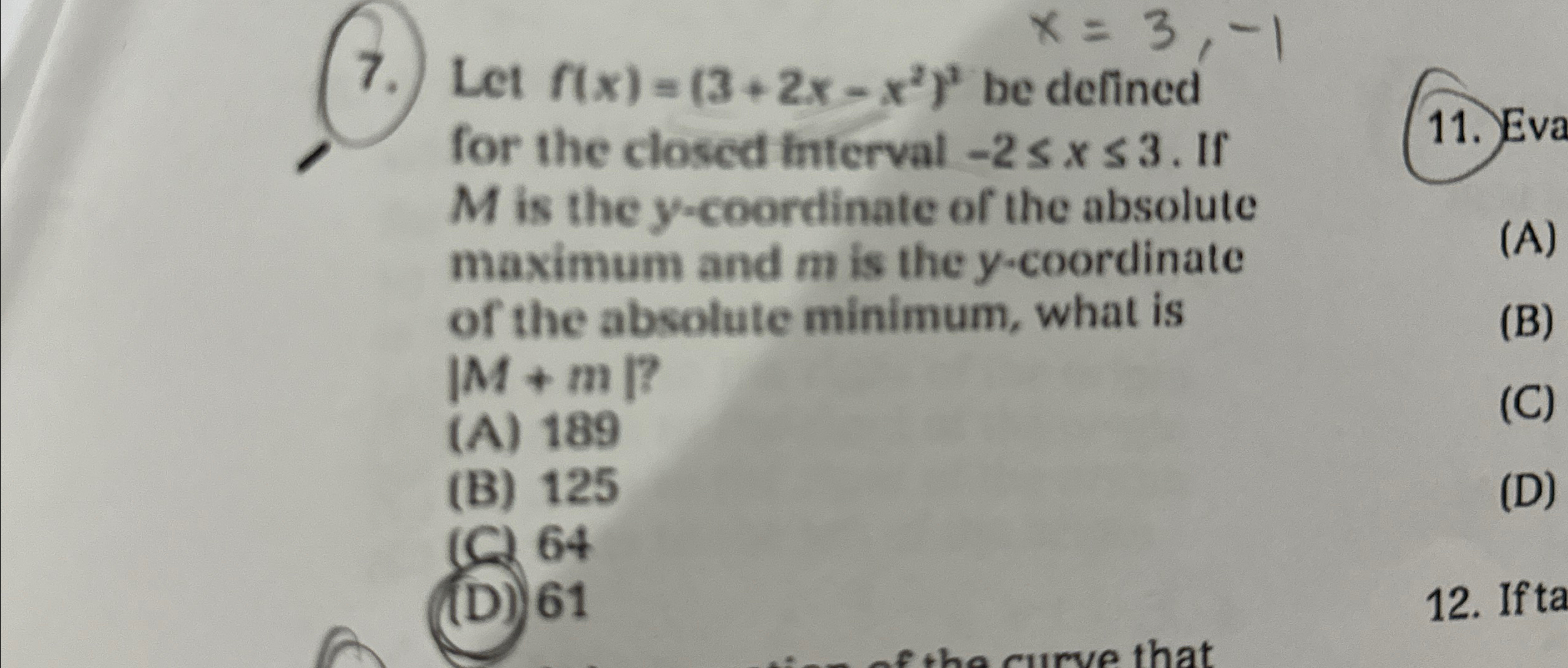 Solved Let f(x)=(3+2x-x2)2 ﻿be defined for the closed | Chegg.com