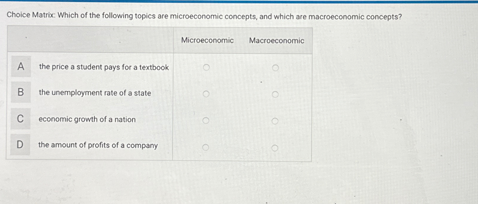 Solved Choice Matrix: Which of the following topics are | Chegg.com