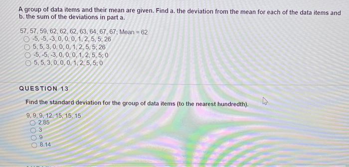 Solved A group of data items and their mean are given. Find | Chegg.com