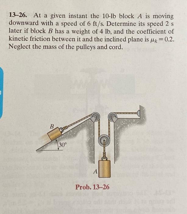 Solved 13–26. At a given instant the 10-lb block A is moving | Chegg.com
