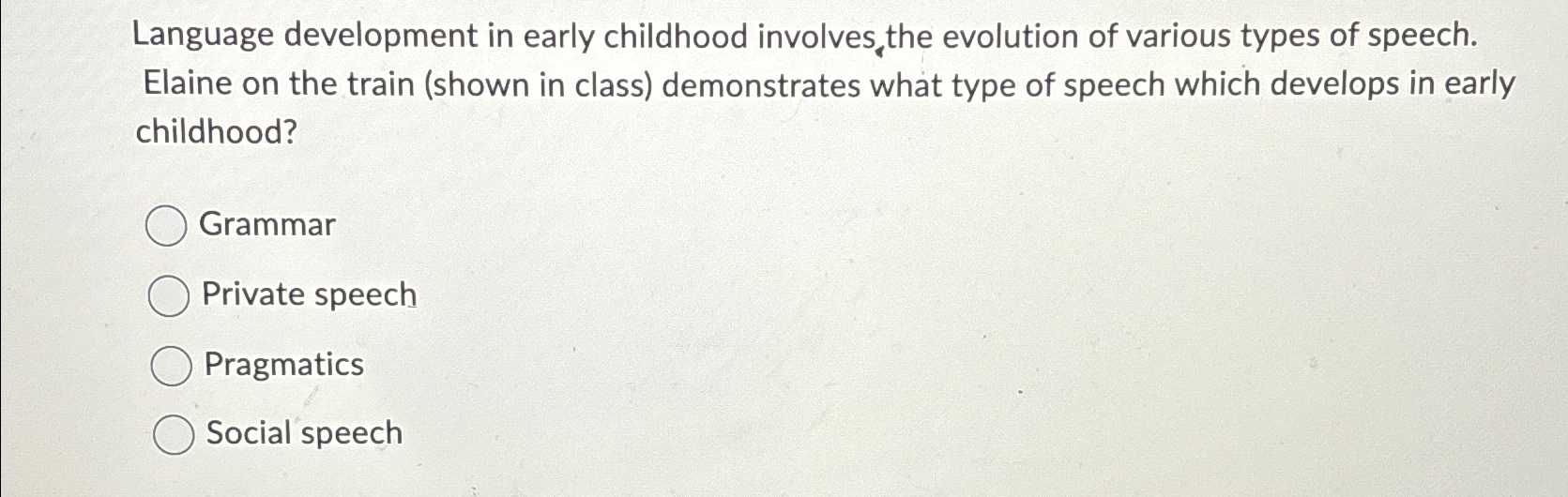 Solved Language development in early childhood involves, the | Chegg.com