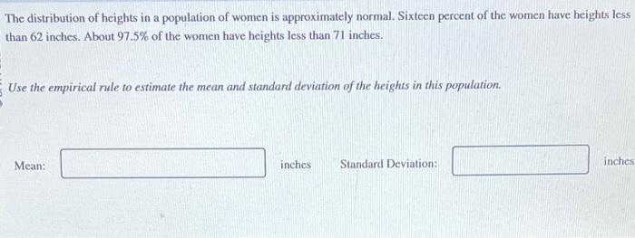 Solved The distribution of heights in a population of women | Chegg.com