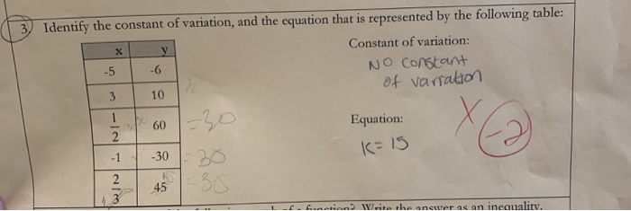 Solved 3) Identify the constant of variation, and the | Chegg.com