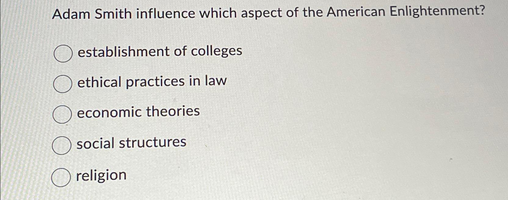 Solved Adam Smith influence which aspect of the American | Chegg.com