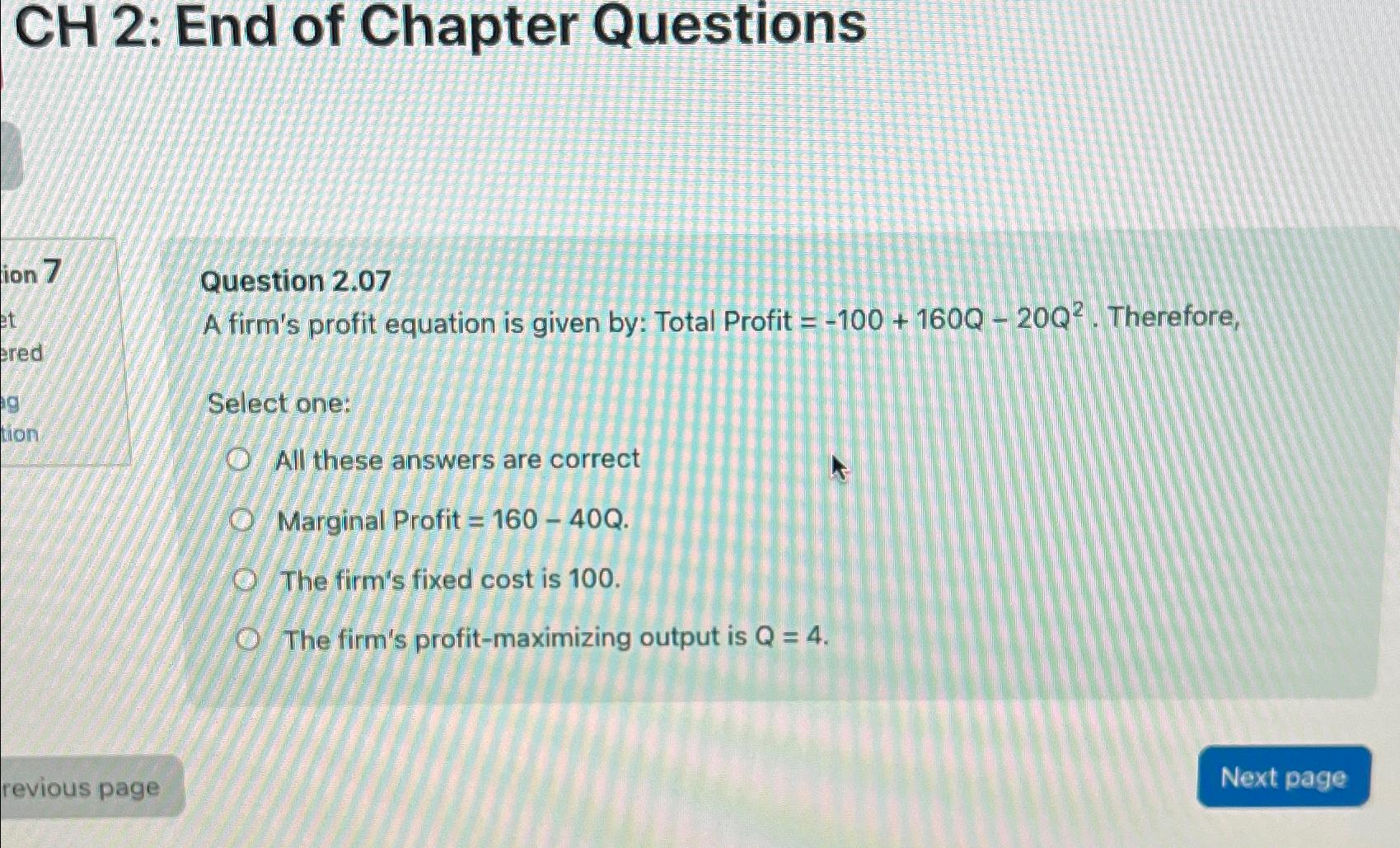 Solved CH 2: End of Chapter QuestionsQuestion 2.07A firm's | Chegg.com