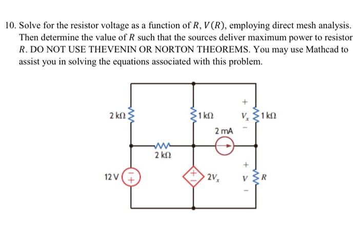 Solved 10. Solve for the resistor voltage as a function of | Chegg.com