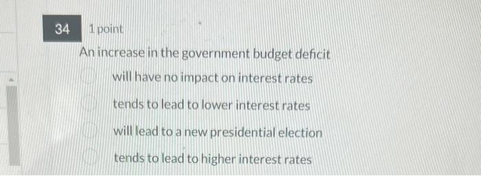 Solved 1 point An increase in the government budget deficit | Chegg.com