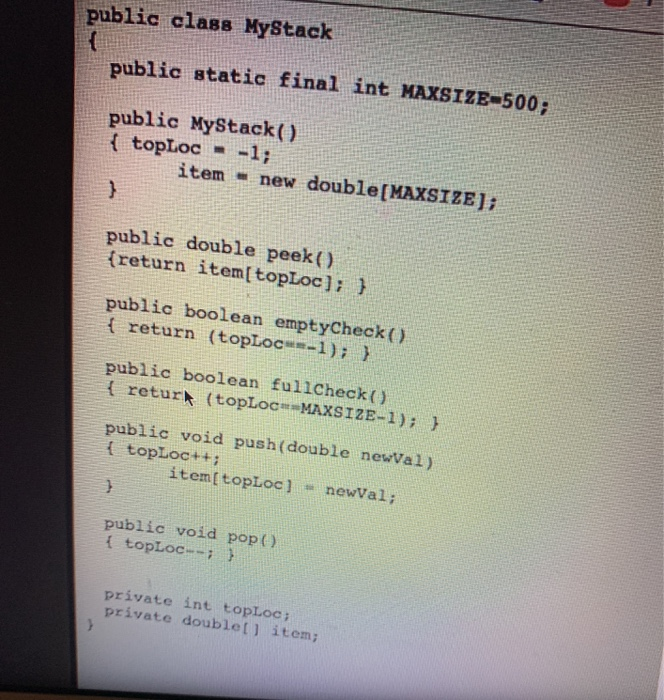 Solved Public Class Mystack Public Static Final Int