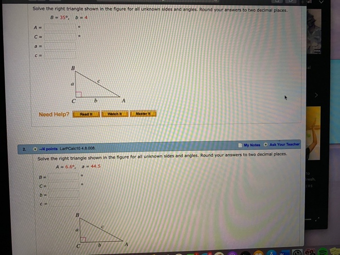 Solved Solve the right triangle shown in the figure for | Chegg.com