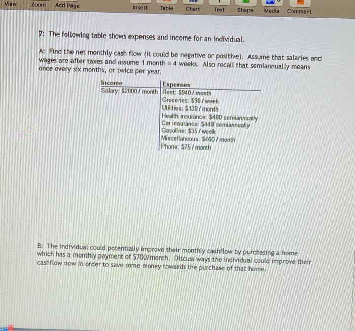 Solved View Zoom Add Page Insert Table Chart Text Shape | Chegg.com