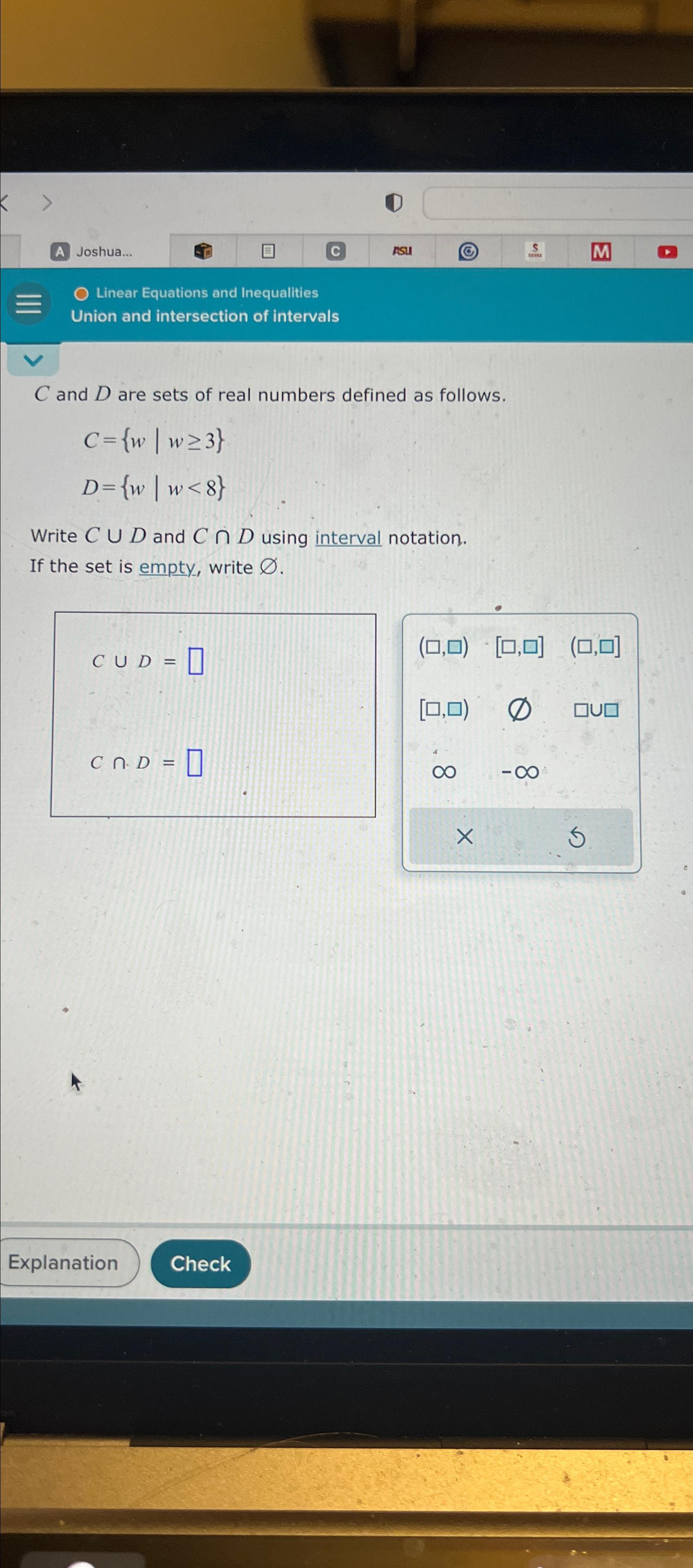 Solved A Joshua...Linear Equations and InequalitiesUnion and | Chegg.com