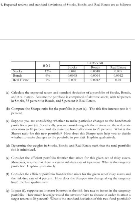 Solved 4. Expected returns and standard deviations of | Chegg.com