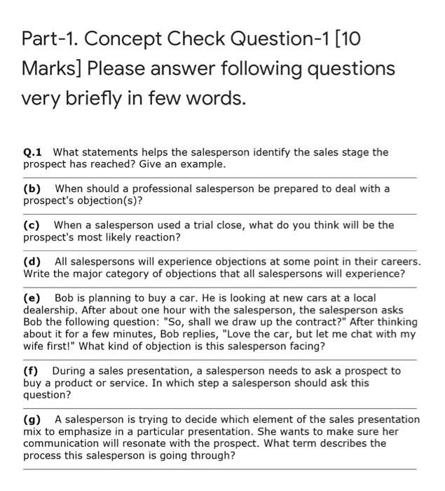 Part-1. Concept Check Question-1010 Marks] Please | Chegg.com