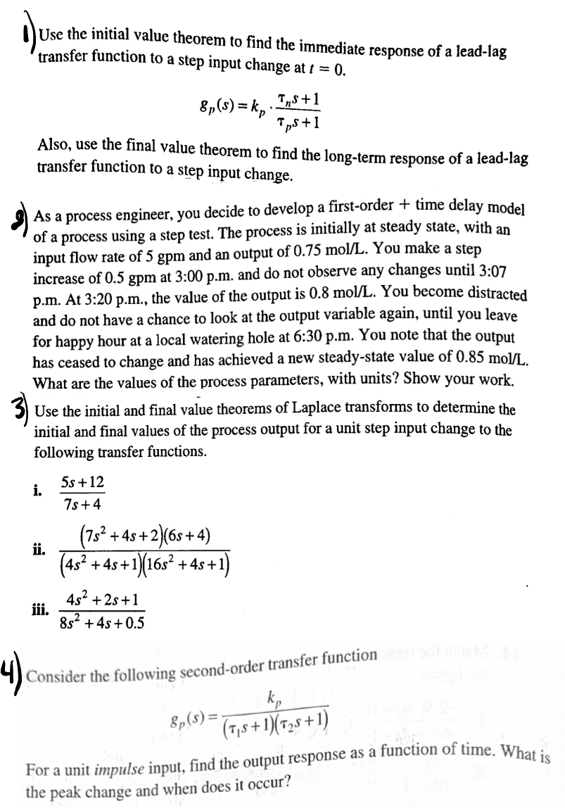 Solved Use the initial value theorem to find the immediate | Chegg.com