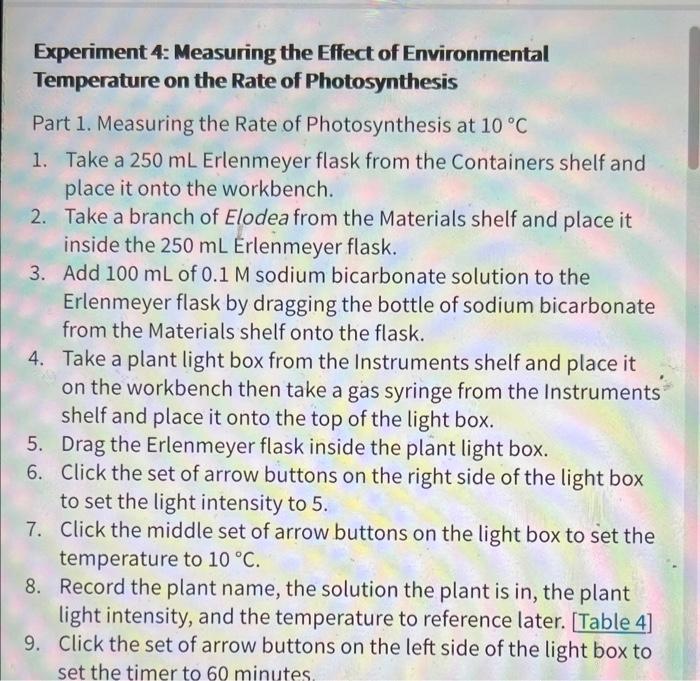 Experiment 4: Measuring the Effect of Environmental | Chegg.com
