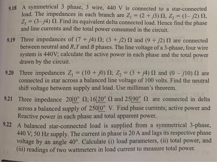 Solved 9.18 A symmetrical 3 phase, 3 wire, 440 V is | Chegg.com