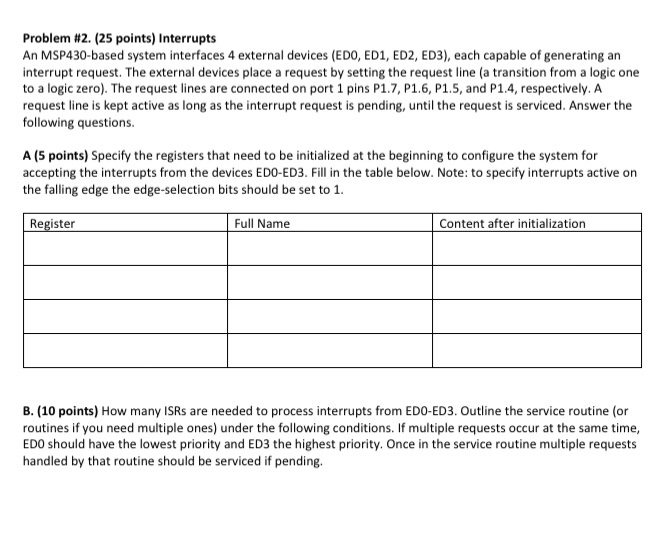 Problem #2. (25 points) Interrupts An MSP430-based | Chegg.com