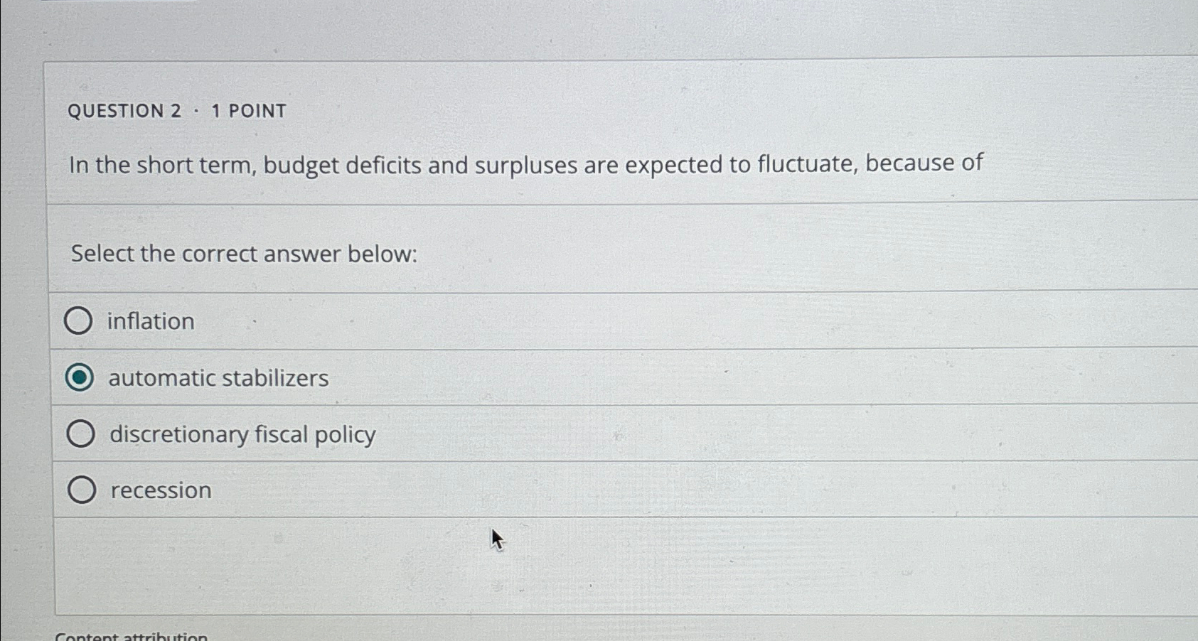Solved QUESTION 2 - 1 ﻿POINTIn the short term, budget | Chegg.com
