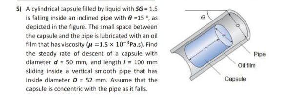 Solved 9 5) A cylindrical capsule filled by liquid with SG = | Chegg.com