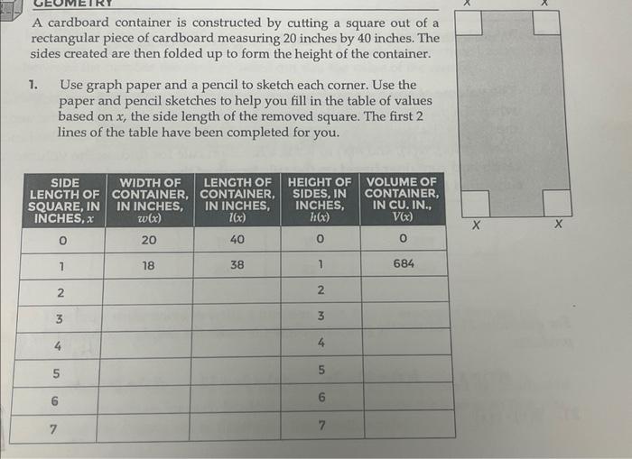 Solved A cardboard container is constructed by cutting a | Chegg.com
