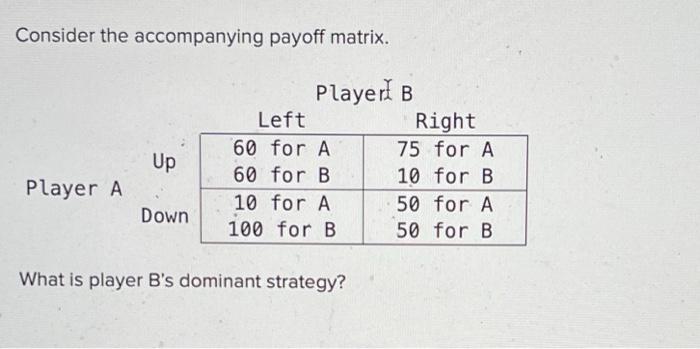 Solved Consider the accompanying payoff matrix. Up Playeri B | Chegg.com